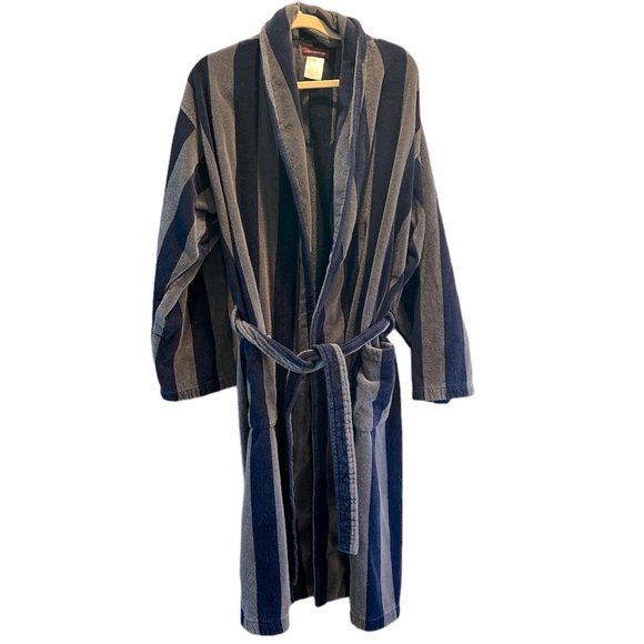 Covington | Other | Covington Mens Robe Cotton Stripe Blue Gray Front ...